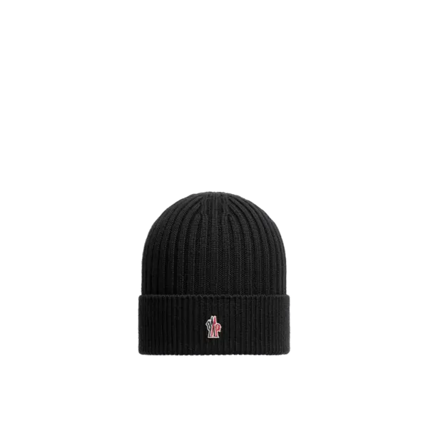Moncler Rib Knit Wool Beanie - Black