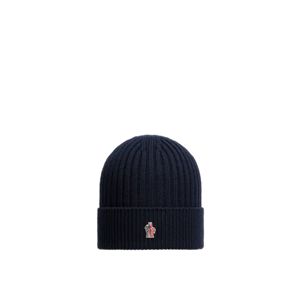 Moncler Rib Knit Wool Beanie - Blue