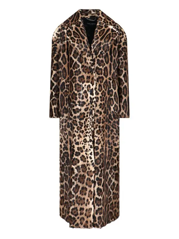 Dolce & Gabbana Double-breasted Leopard Print Goat Leather Coat