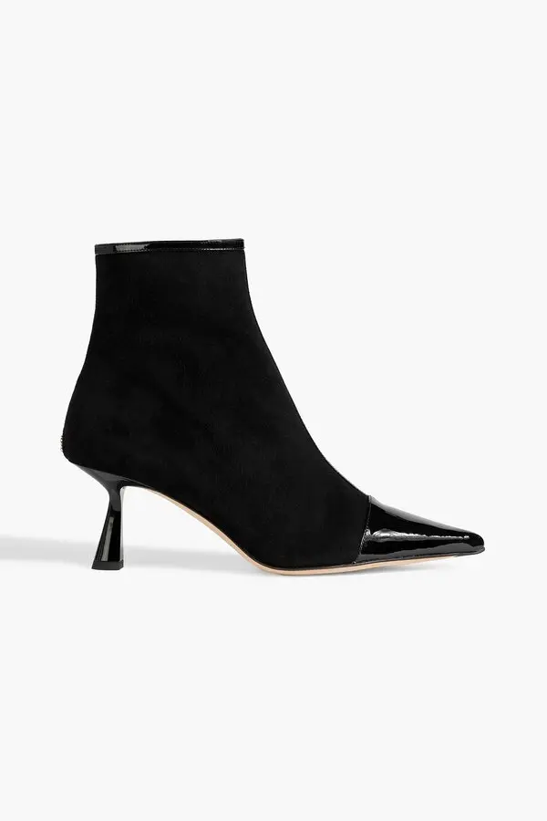 JIMMY CHOO Kix Patent Leather-trimmed Suede Ankle Boots