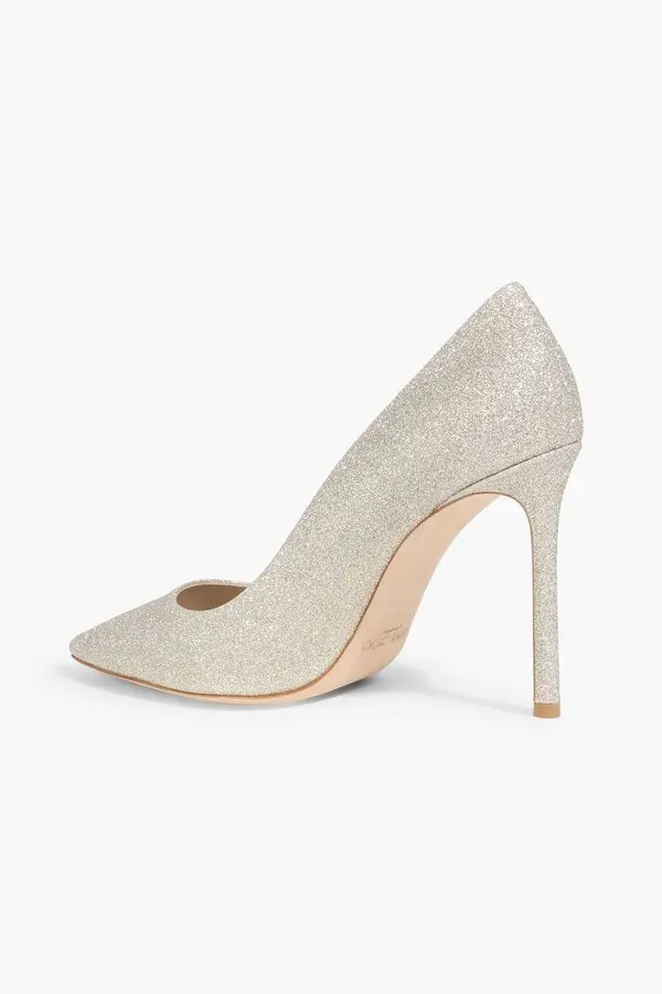 JIMMY CHOO Romy 100 Glittered Woven Pumps - Platinum