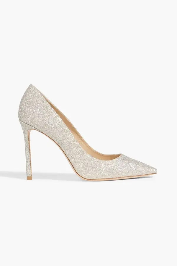 JIMMY CHOO Romy 100 Glittered Woven Pumps - Platinum