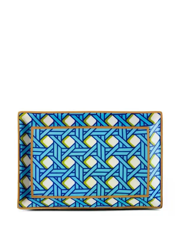 Jonathan Adler Small Basketweave Rectangle Trinket Tray - Blue