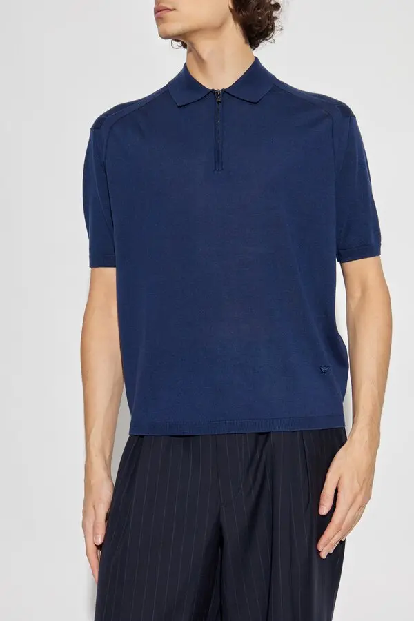 Emporio Armani Polo With Woolen Trim - Navy Blue