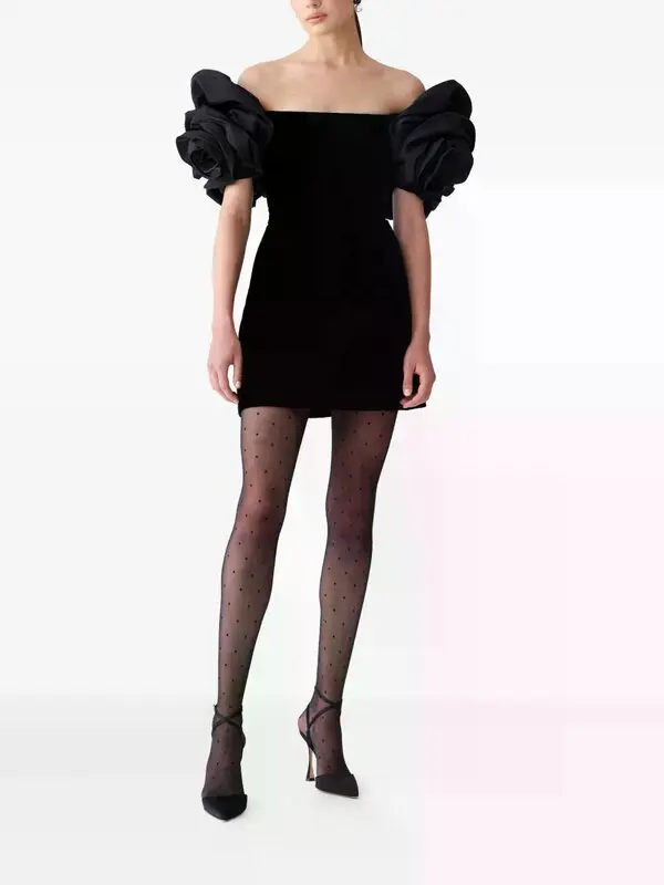 Carolina Herrera Off-shoulder Rosette Velvet Mini Dress