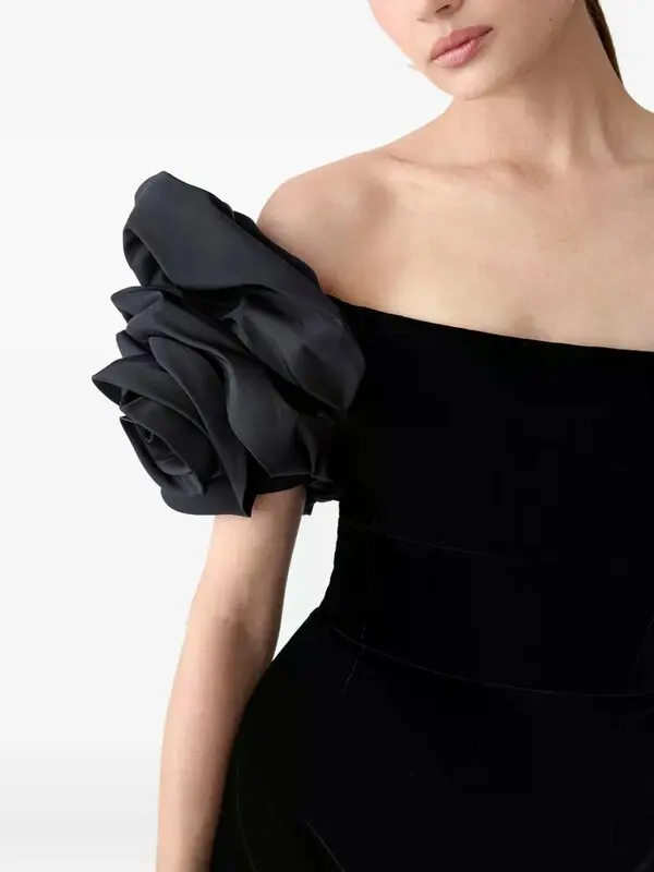 Carolina Herrera Off-shoulder Rosette Velvet Mini Dress