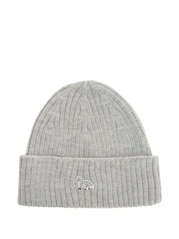 Maison Kitsuné Ribbed Beanie Hat - Grey