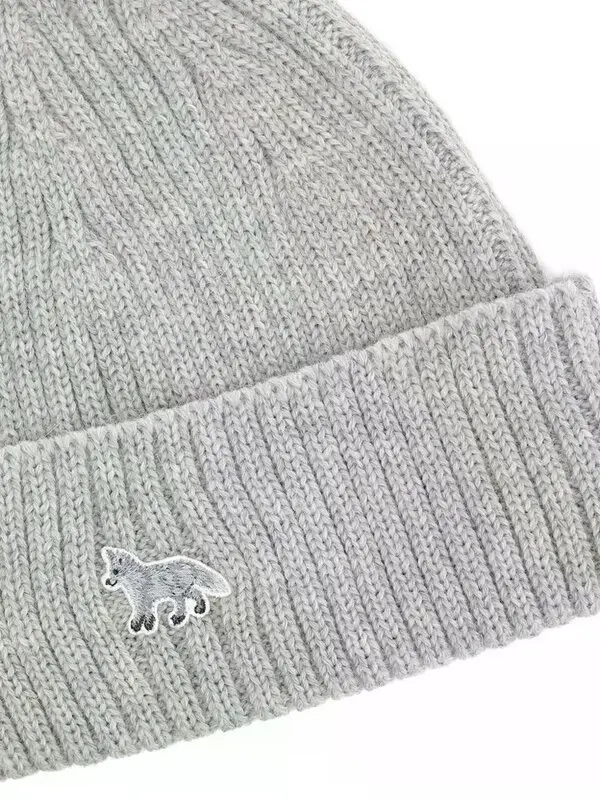 Maison Kitsuné Ribbed Beanie Hat - Grey