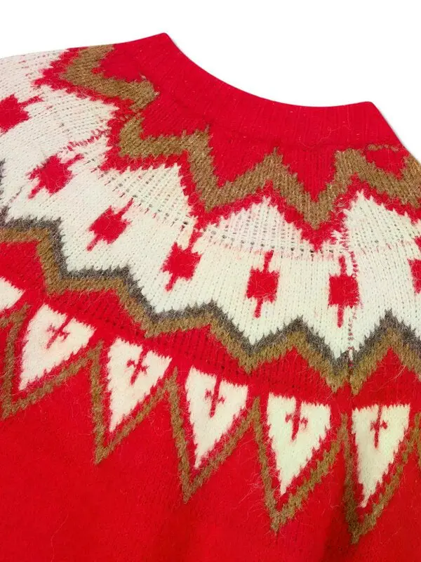 STUDIO TOMBOY Patterned Round Neck Cardigan - Red