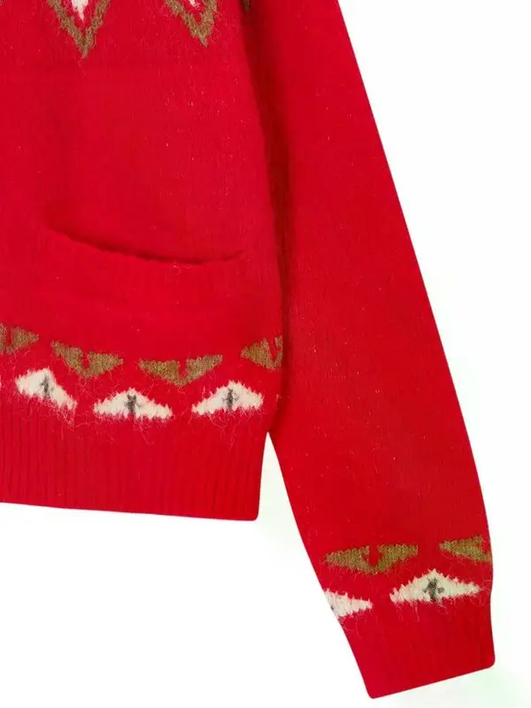 STUDIO TOMBOY Patterned Round Neck Cardigan - Red