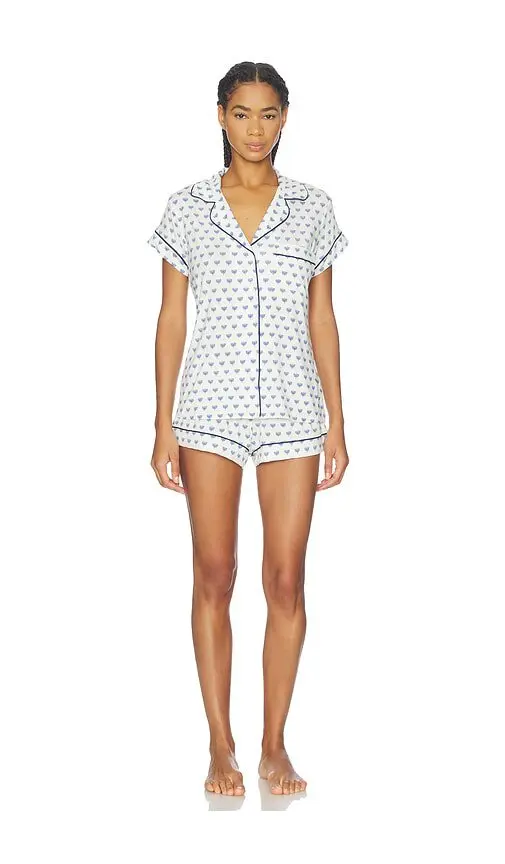 Eberjey Gisele Printed Shortie Pj Set In White - Hanukkah Glow Nouvean Navy