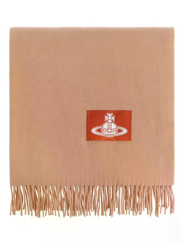 VIVIENNE WESTWOOD Fringed-edge Logo-patch Scarf - Neutrals