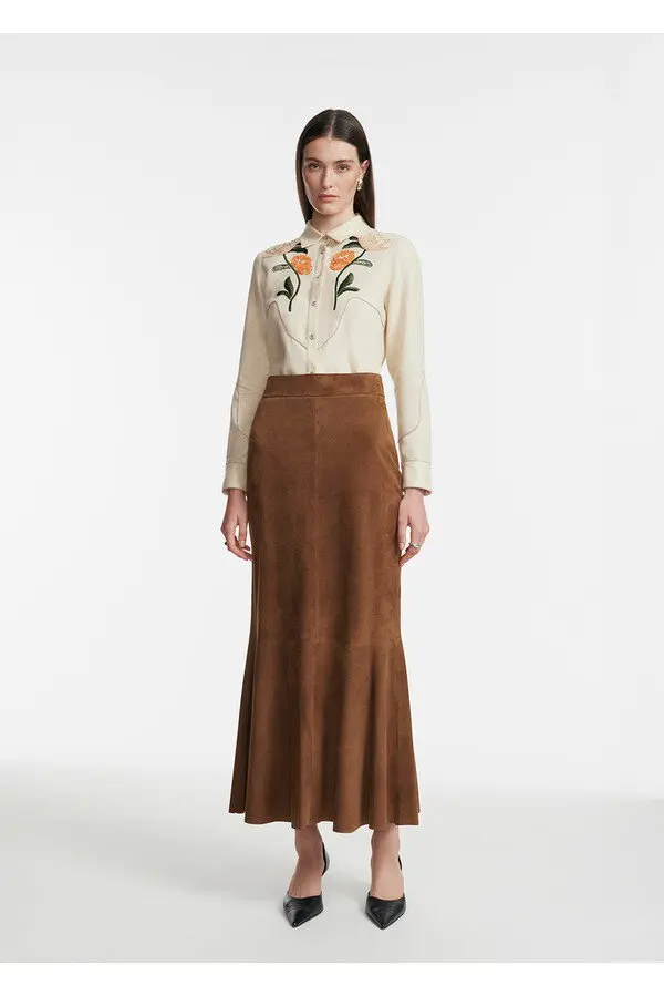 Lela Rose Suede Tulip Skirt