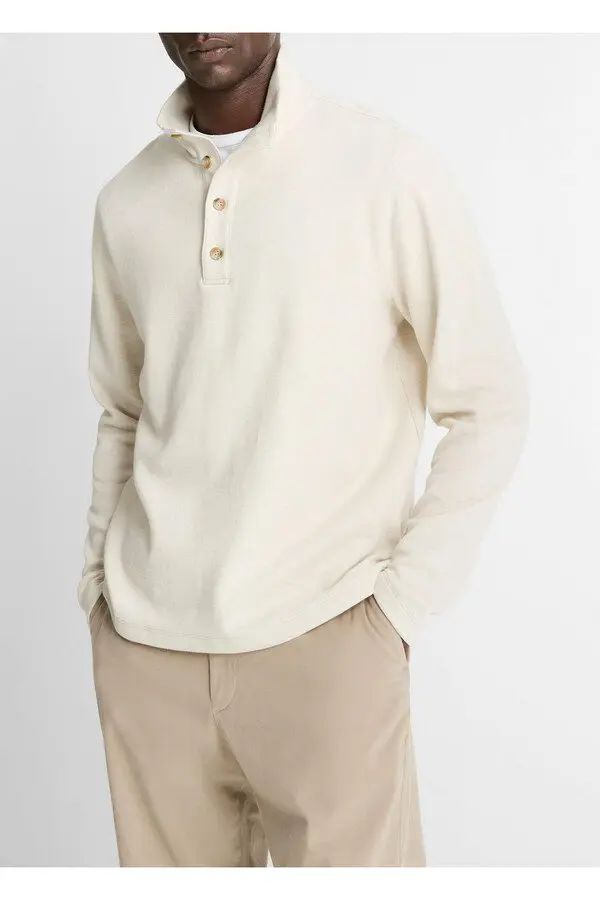 Vince Cotton Button Mock-neck Pullover