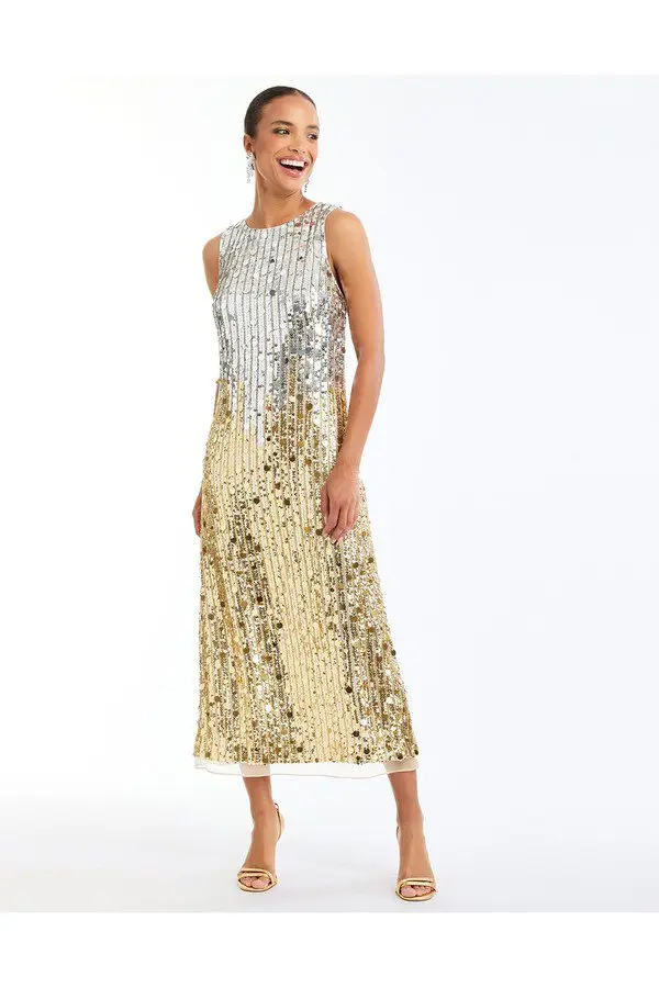 Mestiza New York Celestina Sequin Tea Length Dress - Natural