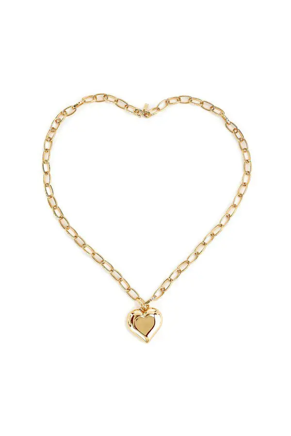 KENNETH JAY LANE Puffed Heart Pendant Chain Necklace - Gold