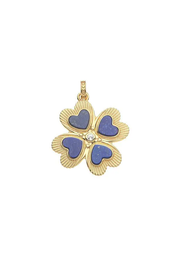 JANE WIN Lucky In Love Clover Lapis Pendant - Gold