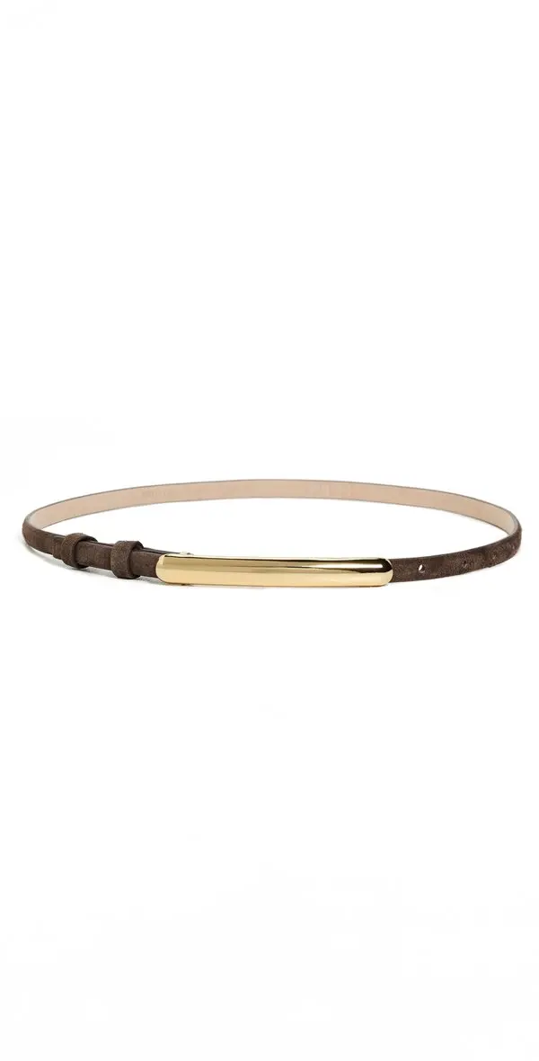 LELET NY Glossy Bar Suede Skinny Belt - Chocolate