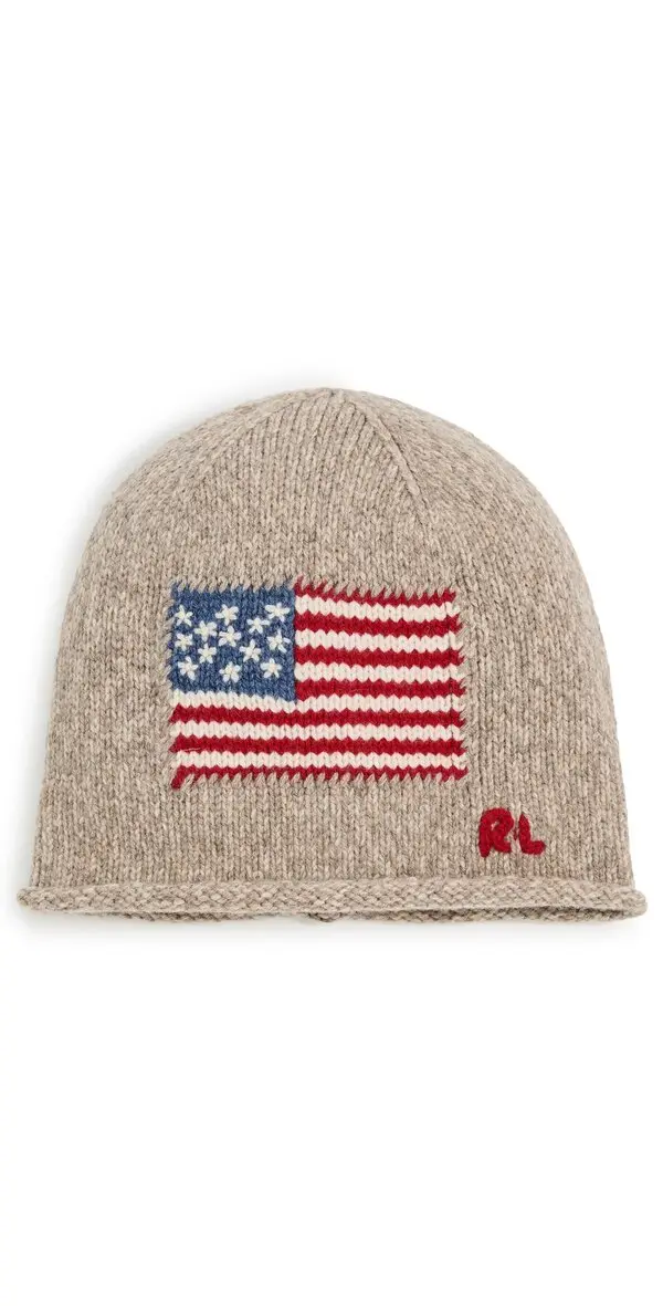 Ralph Lauren Flag Beanie - Taupe Multi