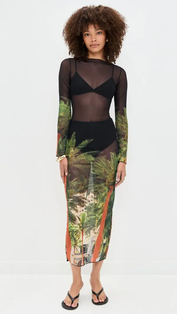 DUR DOUX Miami Palm Printed Maxi Dress