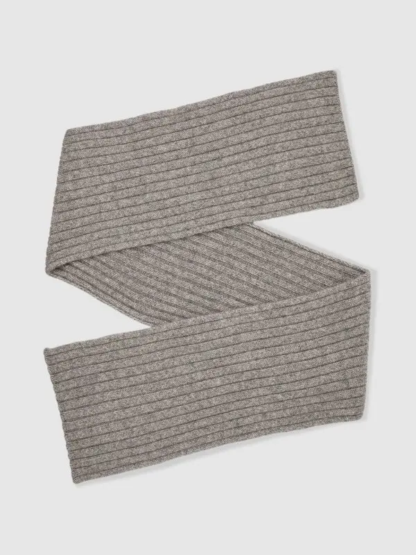 REISS Swinly Chunky Rib Wool Blend Scarves - Oatmeal Melange