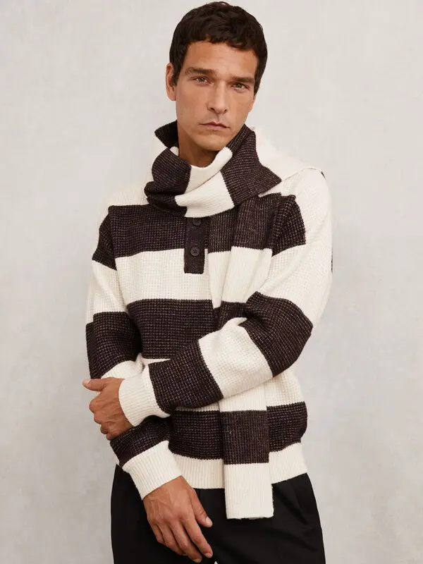 REISS Wesley Waffle-knit Block-stripe Scarf With Wool