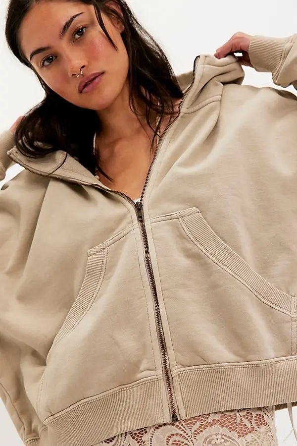 Free People Slouchy Zip-up Hoodie - Chateau Grey