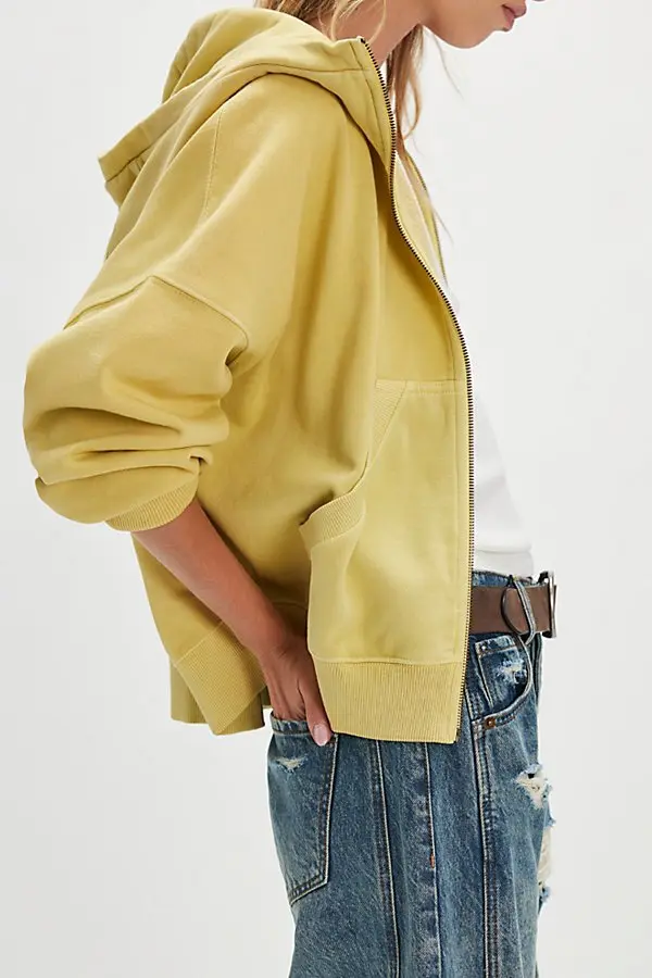 Free People Slouchy Zip-up Hoodie - Light Pear