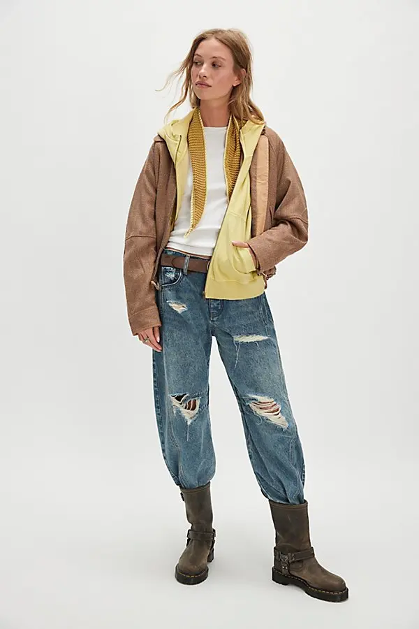 Free People Slouchy Zip-up Hoodie - Light Pear