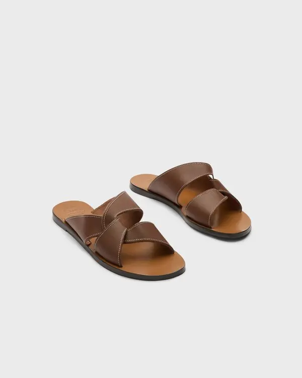ATP ATELIER Allai Cannella Contrast Stitch Leather Sandals