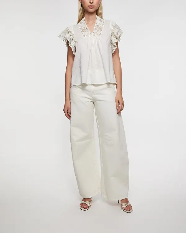 Ulla Johnson Jolie Flutter Sleeve Cotton Voile Blouse With Lace Trim