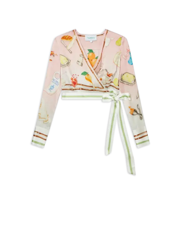 Casablanca Ne Pas Deranger Wrap Long Sleeve Blouse - Orange