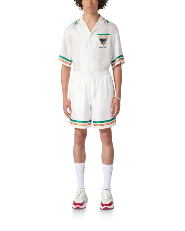 Casablanca Tennis Club Icon Silk Shorts - White