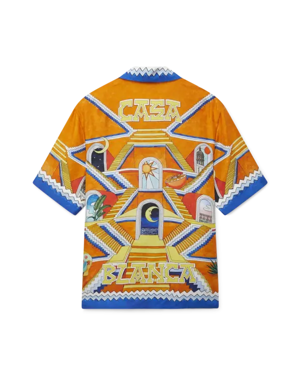 Casablanca Escalier Infini Short Sleeve Silk Shirt - Blue