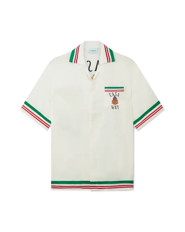 Casablanca Casa Way Knitted Collar Short Sleeve Silk Shirt - Multicolor
