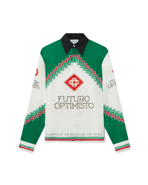 Casablanca Futuro Optimisto Long Sleeve Silk Shirt - Green