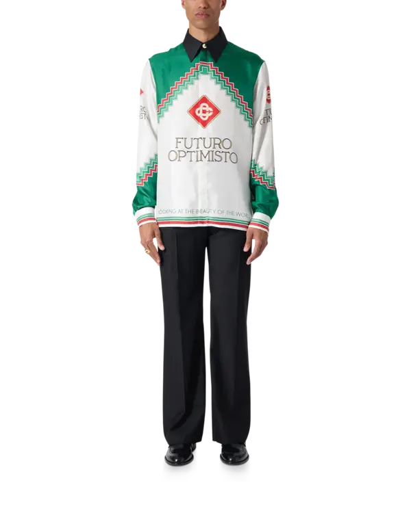 Casablanca Futuro Optimisto Long Sleeve Silk Shirt - Green