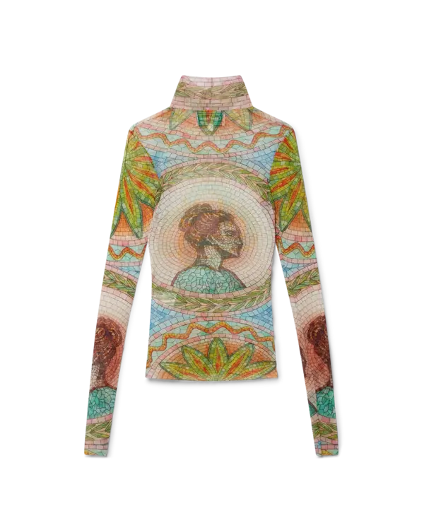 Casablanca Mosaics Greques Printed Mesh Top