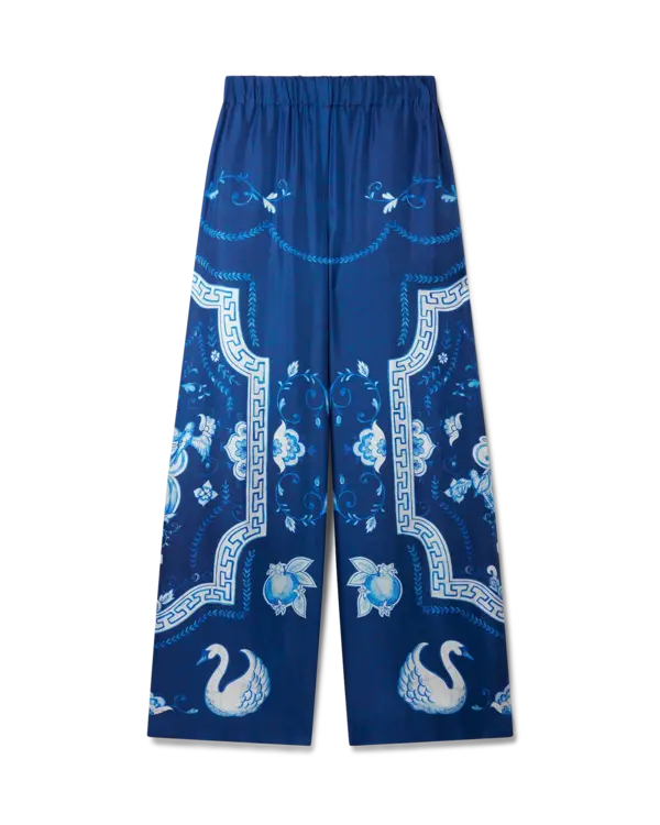 Casablanca Plat A Dessert Bleu Printed Silk Trousers - Multicolor