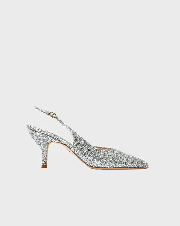 SANIA D'MINA Elena Glitter Slingback Heels
