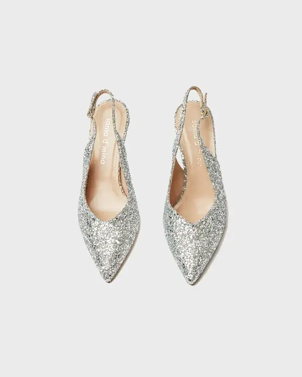 SANIA D'MINA Elena Glitter Slingback Heels