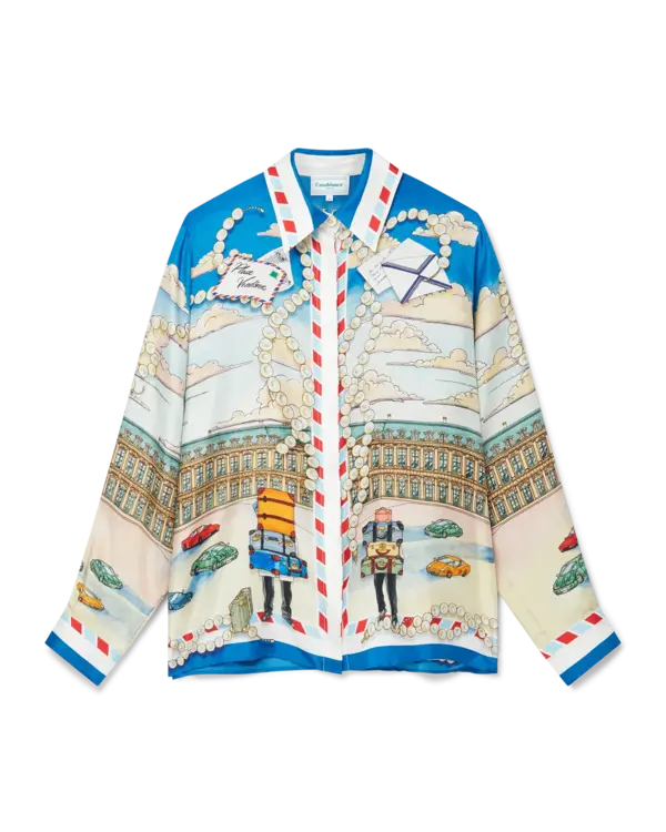 Casablanca Place Casa Long Sleeve Silk Shirt - Multicolor
