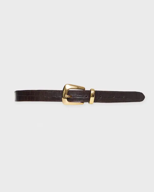 WAKAKUU Croco-embossed Leather Belt - Guld,brun