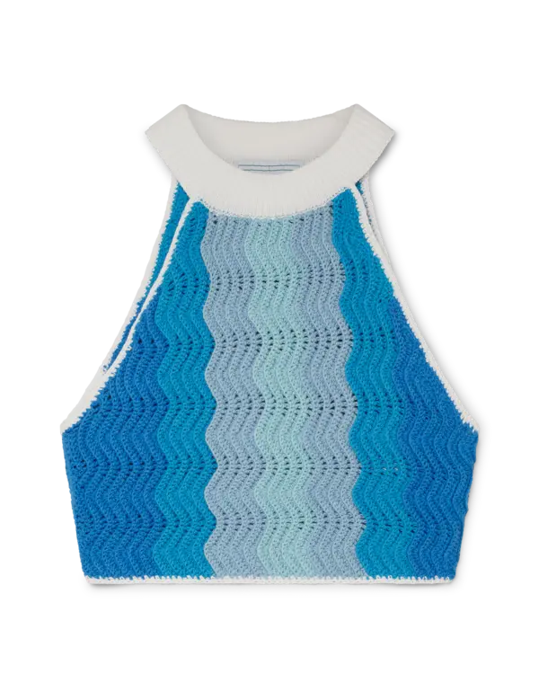Casablanca Gradient Crochet Sleeveless Top - Blue