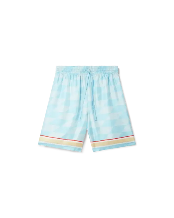 Casablanca Damiers Et Cygne Bleu Silk Shorts - Multicolor
