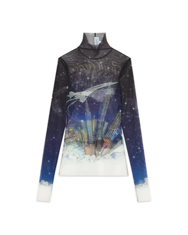 Casablanca Vol De Nuit Printed Mesh Top
