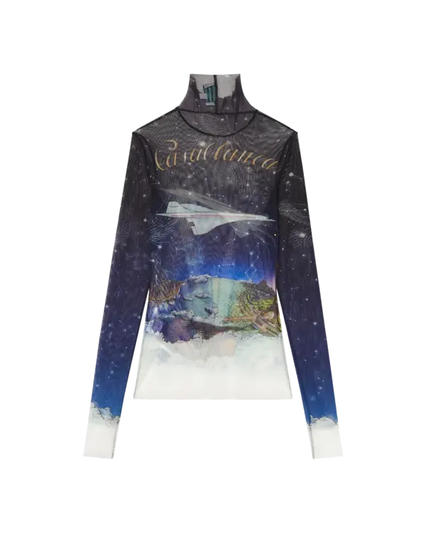 Casablanca Vol De Nuit Printed Mesh Top