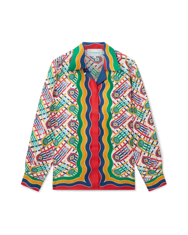 Casablanca Tennis Monogram Long Sleeve Silk Shirt - Red
