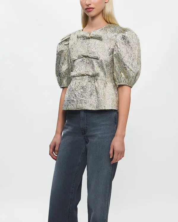 GANNI Metallic Cloque Peplum Blouse
