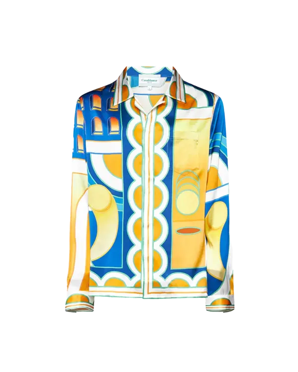Casablanca Paysage Long Sleeve Silk Shirt - Yellow